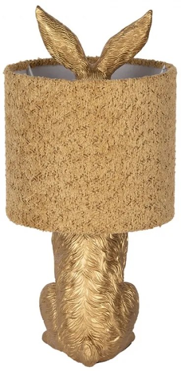 Zlatá stolní lampa králík s bežovým režným stínidlem Konijn – 20x43 cm