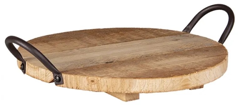 Kulatý servírovací tác Lammert s kovovými uchy z recyklovaného dřeva – 26x2 cm