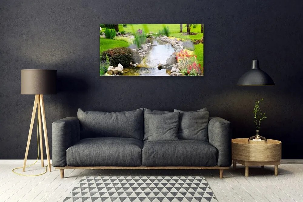 Obraz na skle Zahrada Jezero Příroda 140x70 cm