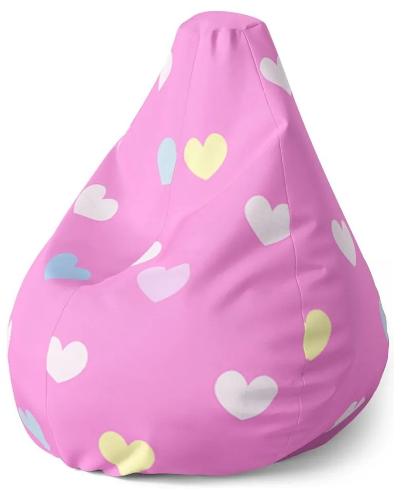 Sedací vak Pear srdce na růžové - dětský, růžová