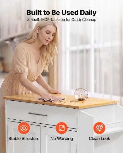 Kuchyňský ostrůvek s úložným prostorem VEVOR, 640 × 380 × 15 mm – 795 × 397 × 870 mm
