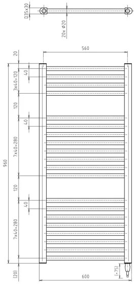 Aqualine - Koupelnový elektrický radiátor DIRECT-E 400W/230V 96 cm matná černá