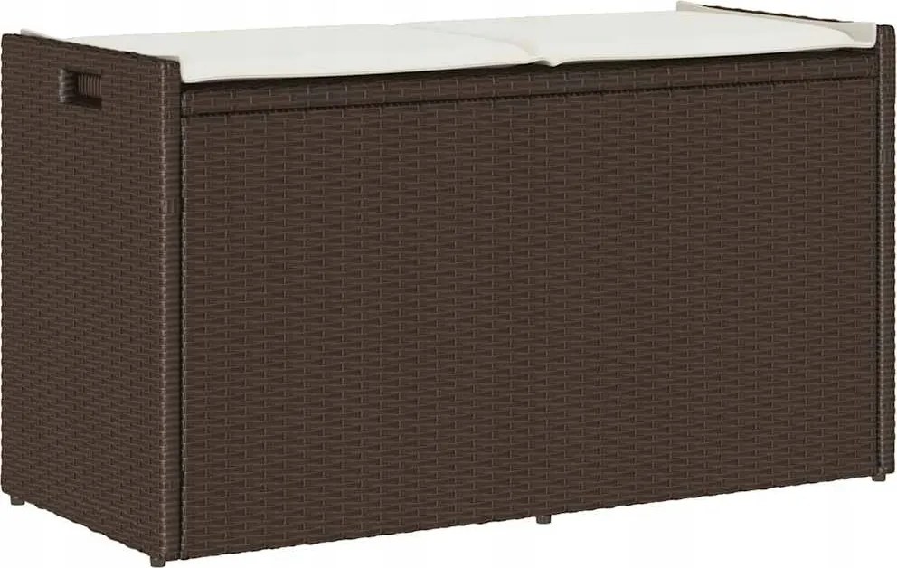 Fionshop 263342740 Venkovní úložná lavice s polštářem Brown 100 cm Poly R