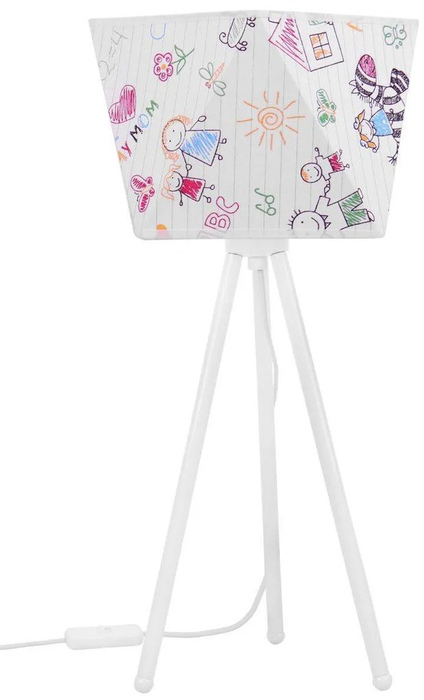 Dětská stolní lampa Diamond, 1x bílé textilní stínítko se vzorem