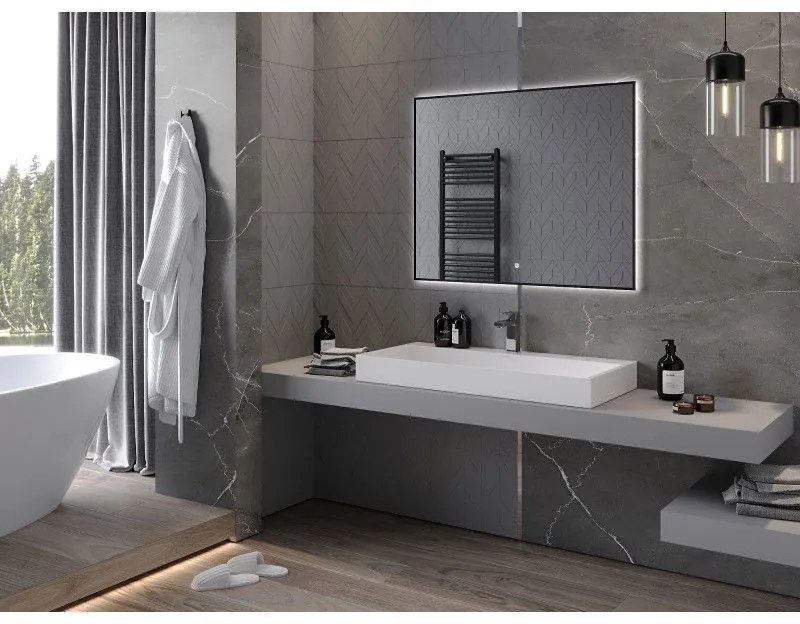 Mexen Erma, LED koupelnové zrcadlo s podsvícením a černým rámem 100x80 cm, 6000K, ochrana proti zamlžování, 9814-100-080-611-70