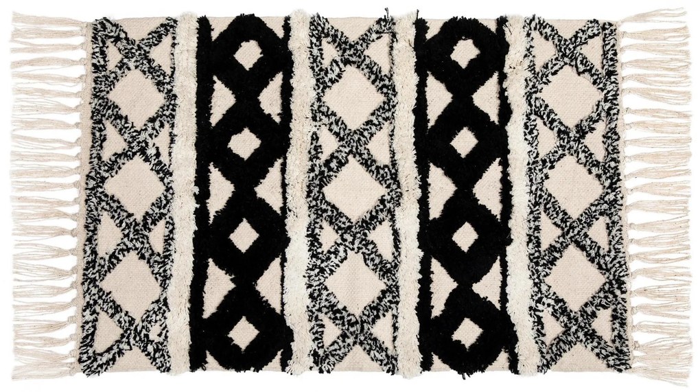 sass & belle Bavlněný kobereček Scandi Boho Rug 70 x 50 cm, černá barva