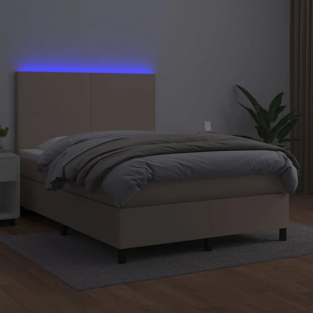 Box spring postel matrace a LED cappuccino 140x200cm umělá kůže 3135830