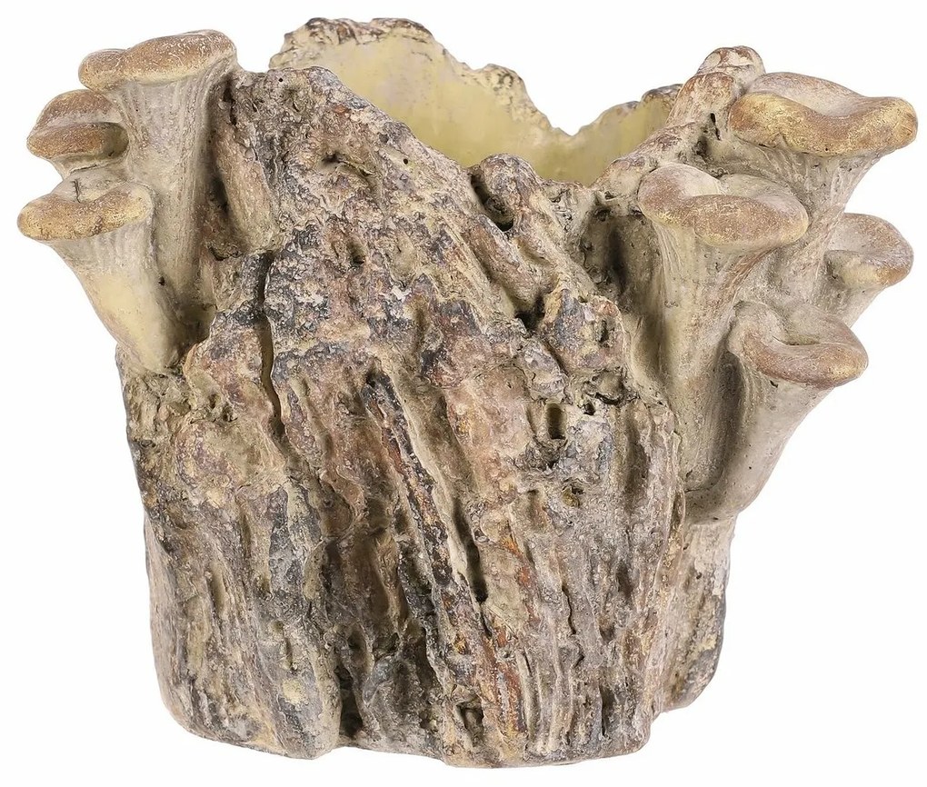 Obal betonový - pařez s houbami, 19 x 17 x 16 cm, 19 cm