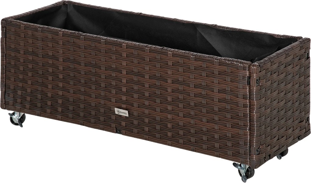 Zvednutý záhon Outsunny z poly ratanového materiálu s kolečky a odvodňovacími otvory, květináč Kávově hnědá 94,5 x 31 x 36 cm