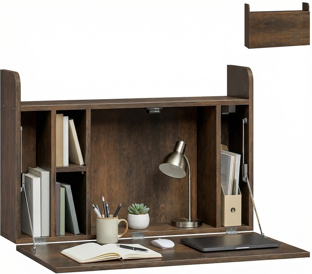 HOMCOM nástěnný psací stůl se skládací deskou a úložným prostorem - 77 x 20 x 51 cm