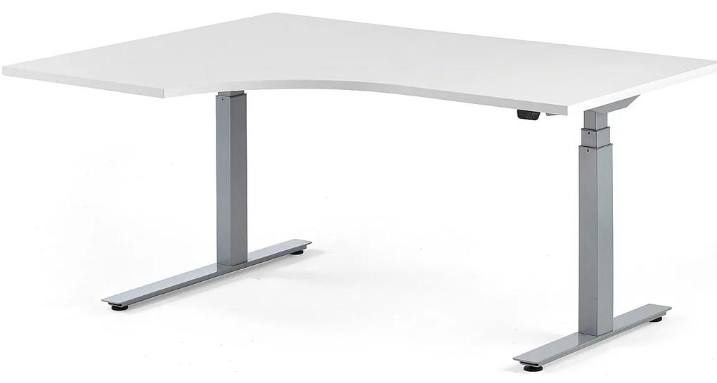 AJ Produkty Výškově nastavitelný stůl MODULUS, rohový, 1600x1200 mm, stříbrný rám, bílá
