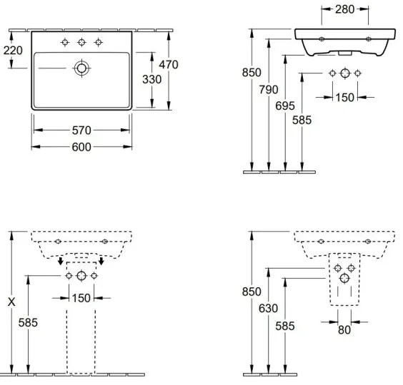 Villeroy & Boch 41586001 - Závěsné umyvadlo AVENTO 60x47 cm keramika/bílá