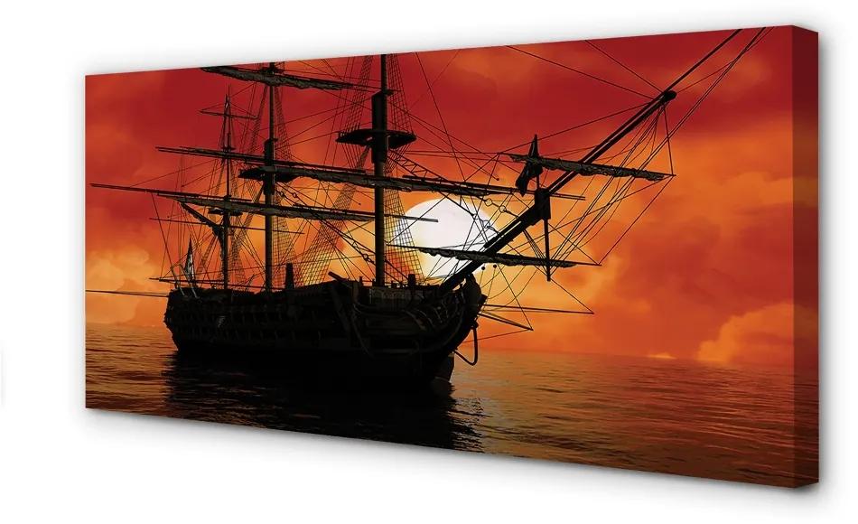 Obrazy na plátně Loď moře nebe mraky slunce 120x60 cm