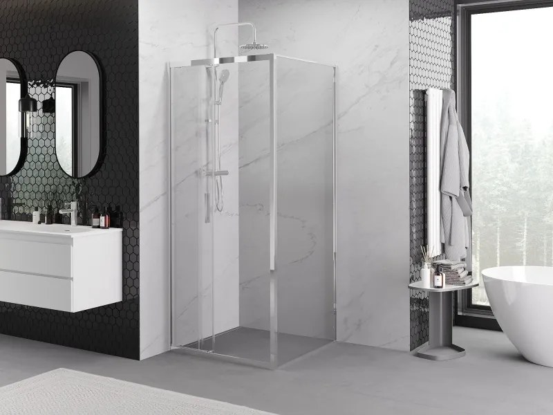 Mexen Exo, posuvná sprchová kabina, dveře 85 cm + boční stěna 85 cm, transparentní sklo, chrom, 8153-085-085-01-00