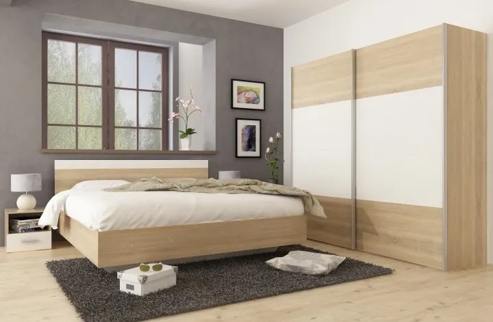Tempo Kondela GABRIELA, ložnicový komplet s posteli 180x200cm, dub wotan / bílá