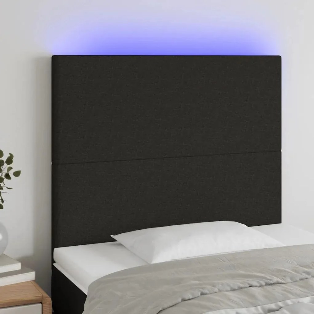 Čelo Postele S Led Světle Šedé Textil Černá 80 x 5 x 118/128 cm