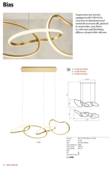 Redo 01-2594 - LED Stmívatelný lustr na lanku BIAS LED/87,4W/230V 3000K bílá