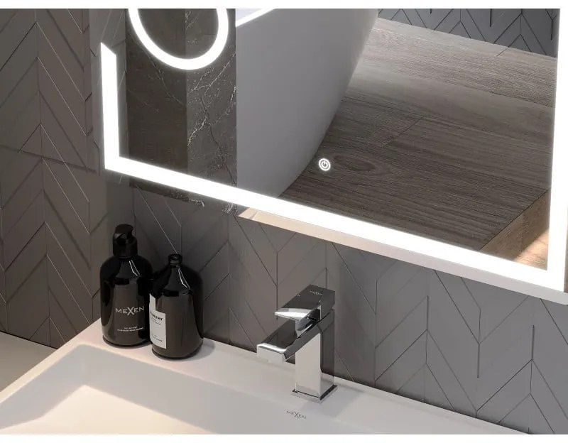 Mexen Onyx, LED koupelnové zrcadlo s podsvícením a kosmetickým zrcátkem 80x60 cm, 6000K, ochrana proti zamlžování, 9813-080-060-611-00