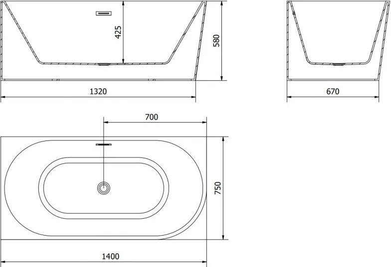 Mexen Mia, volně stojící rohová vana levá 140 x 75 cm, bílá, chromový přepad, 52691407500L-01