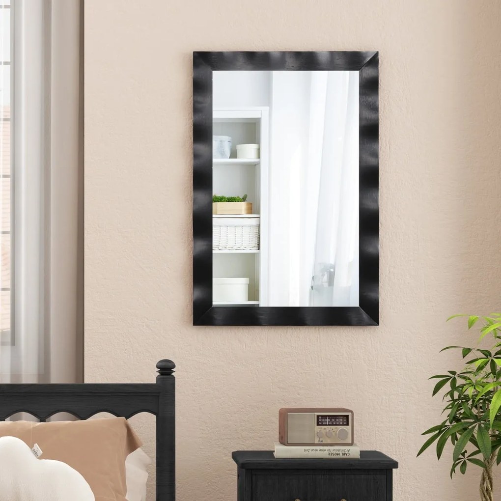 Costway Farmhouse Rubberwood Frame Dřevěné nástěnné zrcadlo Rustikální