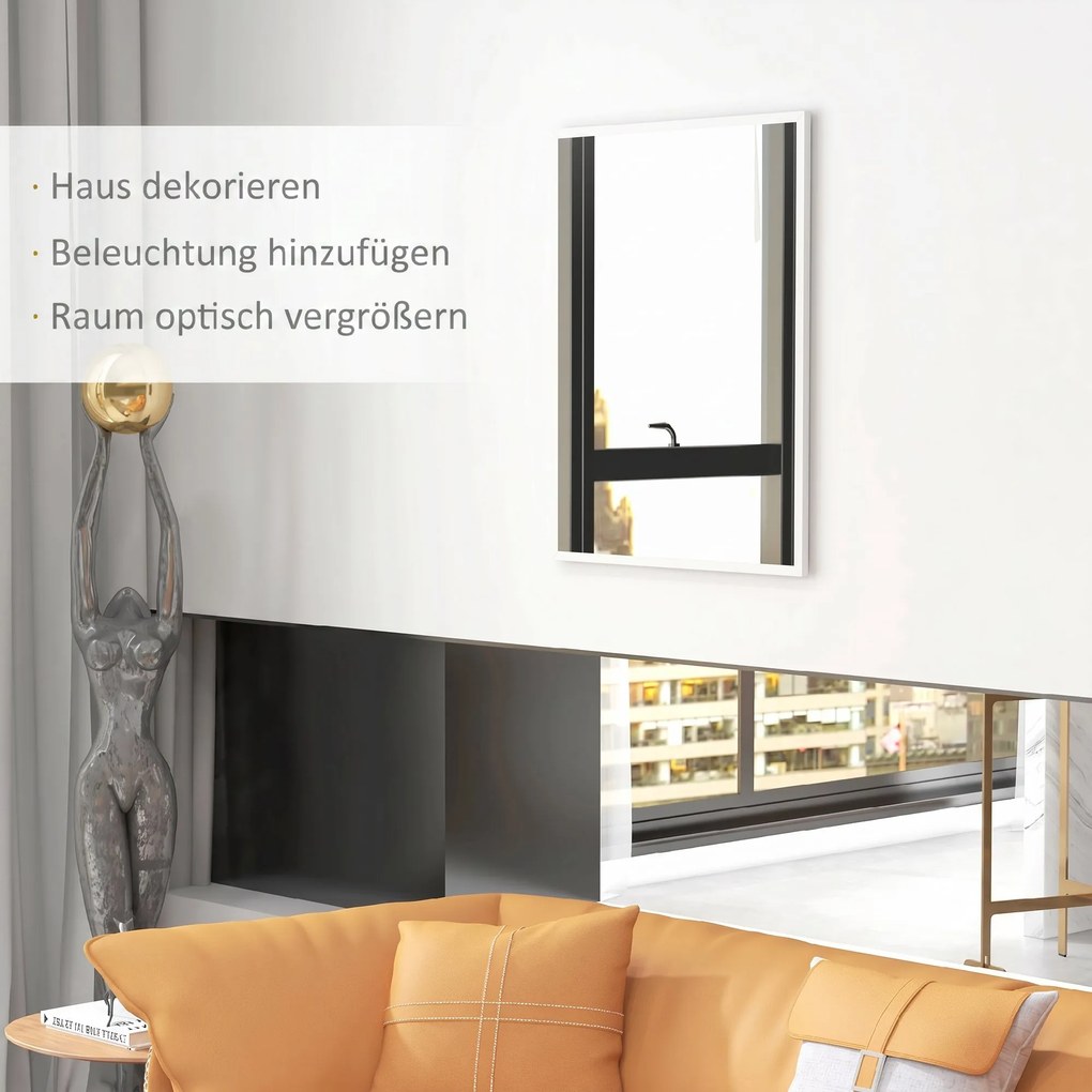 HOMCOM Obdélníkové Zrcadlo Koupelnové Zrcadlo 70x90 cm Dekorativní Zrcadlo pro Obývací Pokoj, Předsíň, Chodbu Horizontálně nebo Vertikálně Bílé