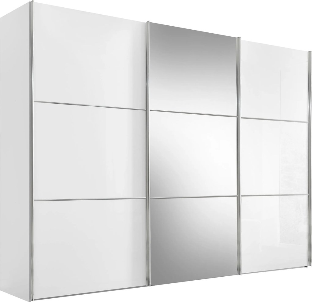XXXLutz ŠATNÍ SKŘÍŇ SE ZRCADLEM, bílá, 249/222/68 cm Moderano - Šatní skříně - 000531006013