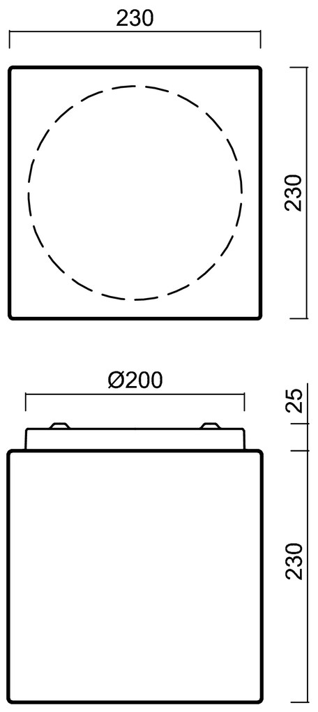 Osmont Apus 4, čtverhranné svítidlo z triplexového skla LED 20W 3000K, IP44, 23 x 23cm