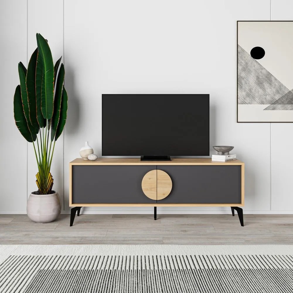 TV stolek v dekoru dubu v černo-přírodní barvě 140x51 cm Vae – Marckeric