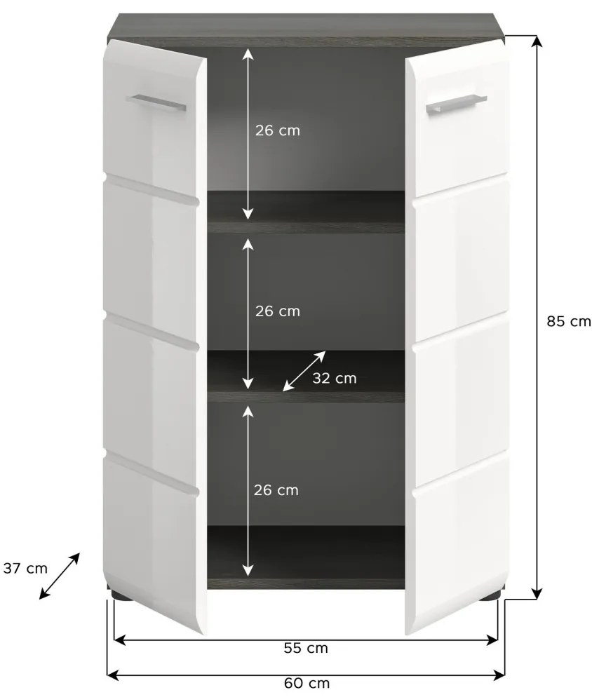 Skříňka Salsa, 60 cm, šedý dub/bílá lesk