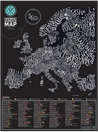 Gurmánská stírací mapa Evropy Luckies of London
