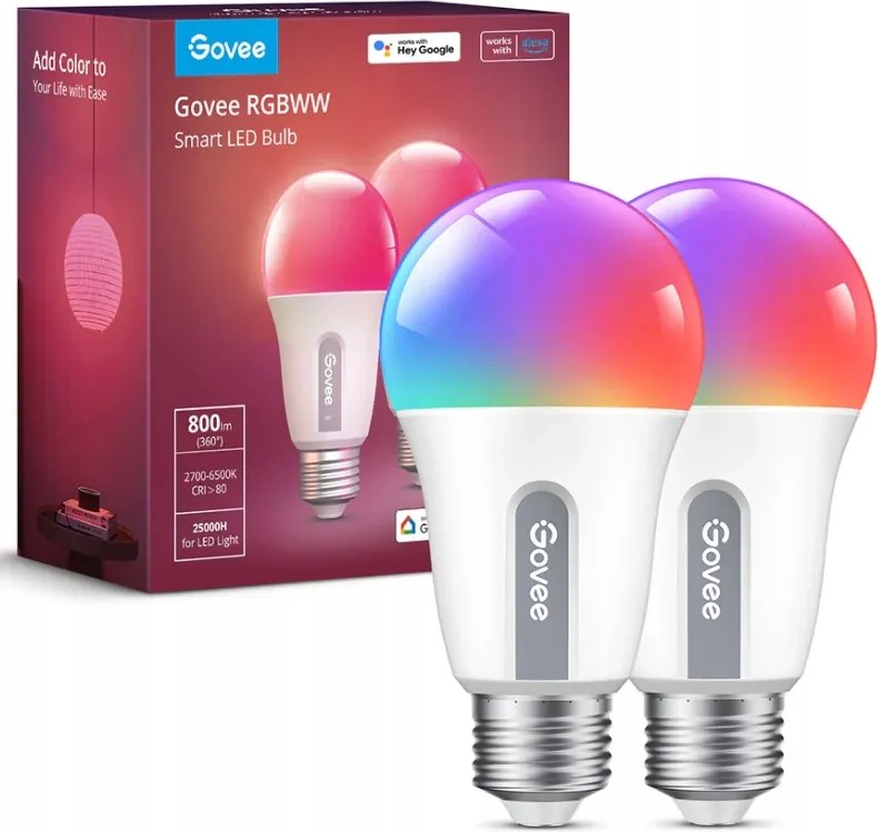 Led žárovka Rgbww Govee H6008 Smart 800LM 9W E27 2 ks