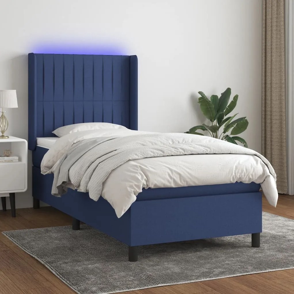 Box spring postel s matrací a LED modrá 80 x 200 cm textil 3138435