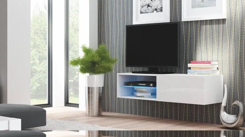 Moderní TV stolek Livorno 120, bílý lesk