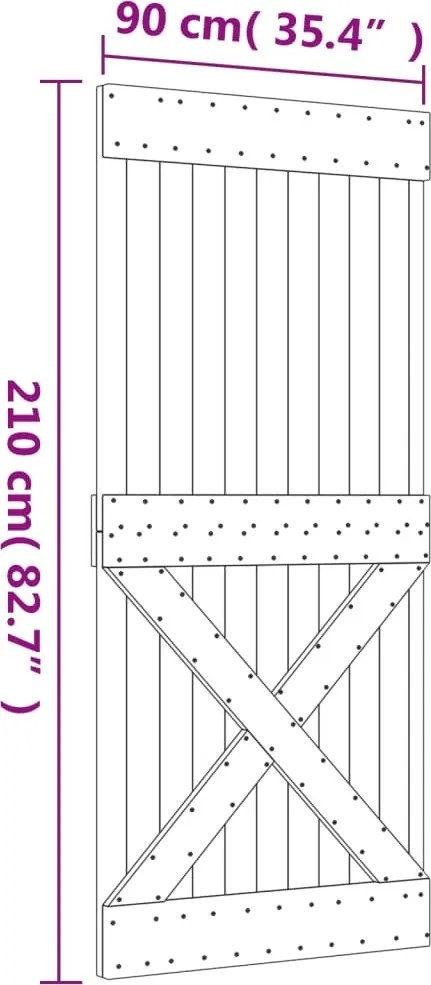 vidaXL Posuvné dveře s kováním 90 x 210 cm masivní borové dřevo [3203154]