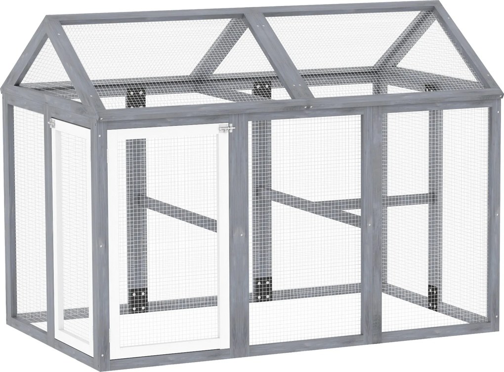 PawHut venkovní výběh pro slepice, 1,18 m² (140 x 88,5 x 106 cm), zamykatelné dveře, masivní smrkový rám, pletivo, pro 1–3 slepice, šedý | Aosom