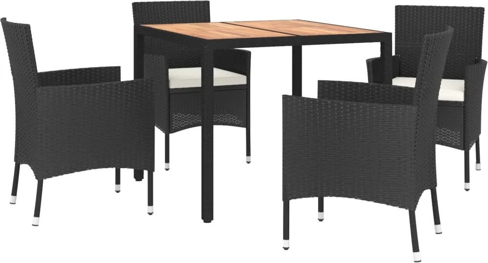 5dílný zahradní jídelní set s poduškami černý polyratan 3187389