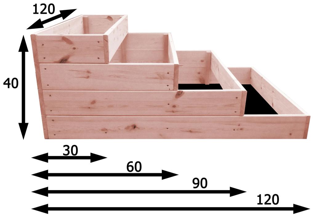 ČistéDřevo 4-patrový dřevěný záhon 120 x 120 x 40 cm