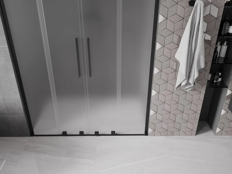 Mexen Velar L Duo, posuvné sprchové dveře do otvoru 140 cm, 8mm sklo námraza, černá matná, 871-140-003-32-70