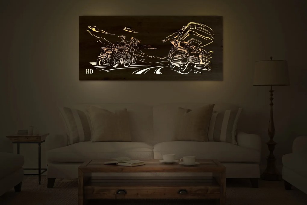 Li-Go "Motorkáři" světelný obraz 230V 120x50cm provedení povrchu: dub světlý
