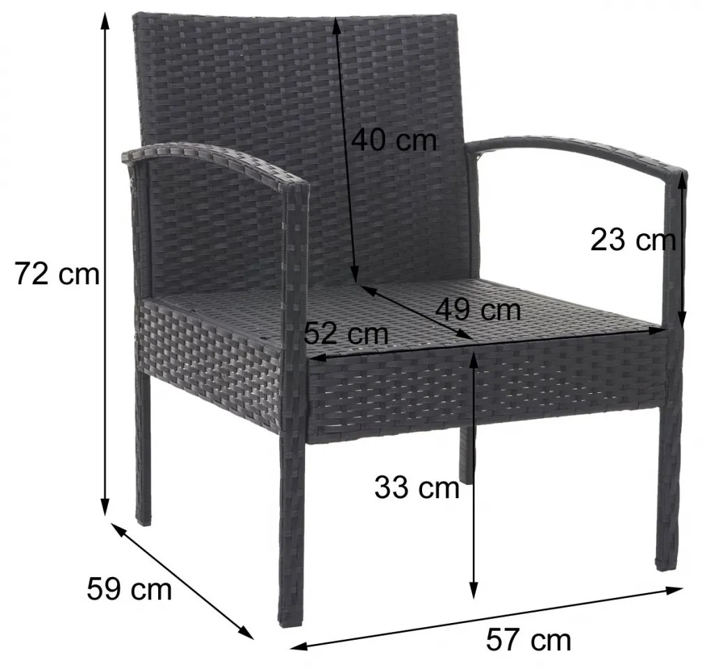 Zahradní Set 2 křesel, pohovky a stolku HWC-F56 - šedá, polštáře tmavě šedá