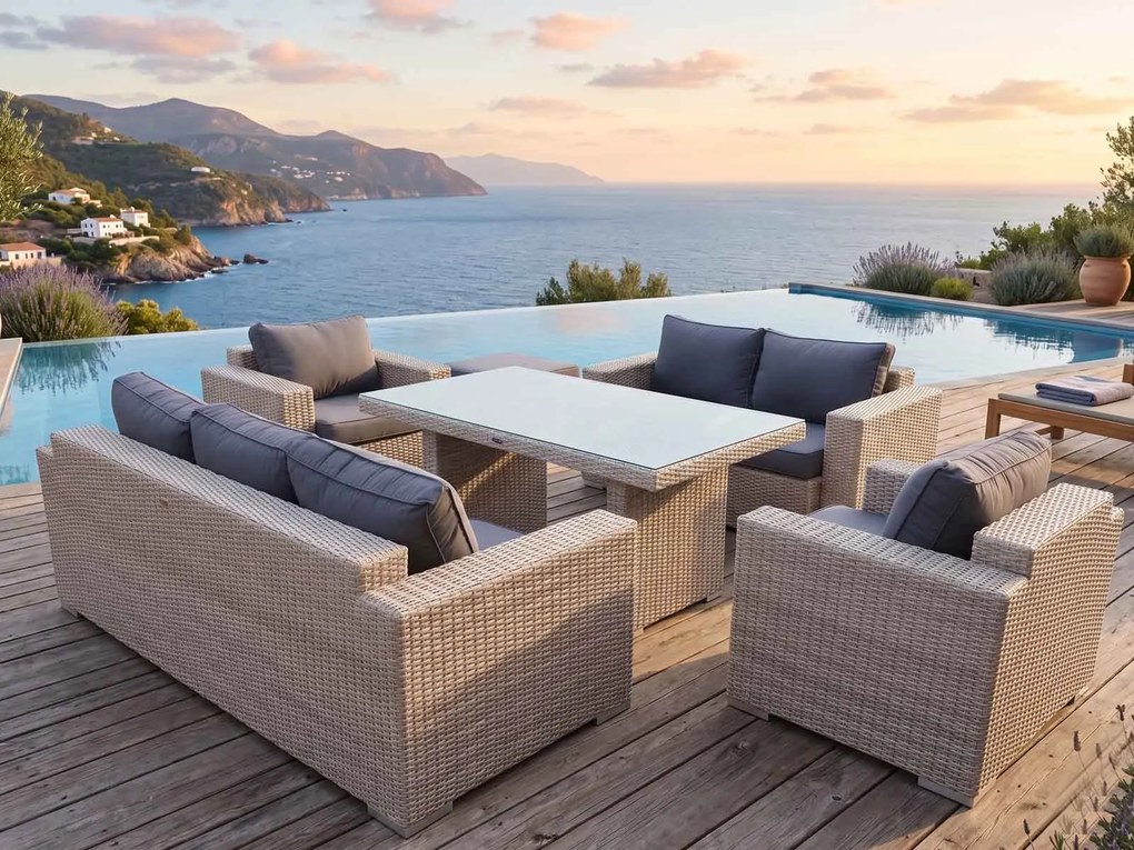 Umělý ratan zahradní sestava Mallorca latte/šedá Lounge
