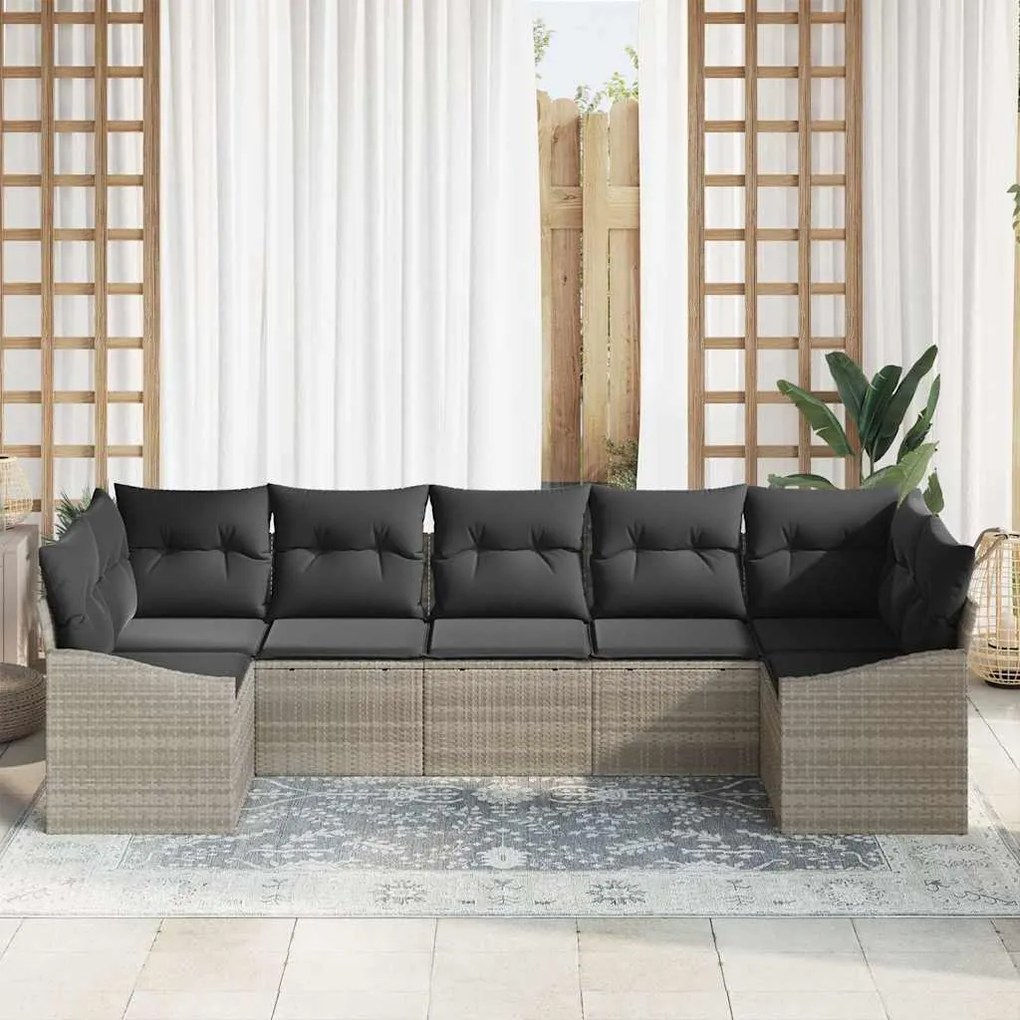 Set pohovek 7 ks Světle šedá polyratan 3346872