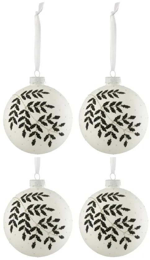 Set čtyř bílých skleněných vánočních ozdob J-Line Amalas 10 cm