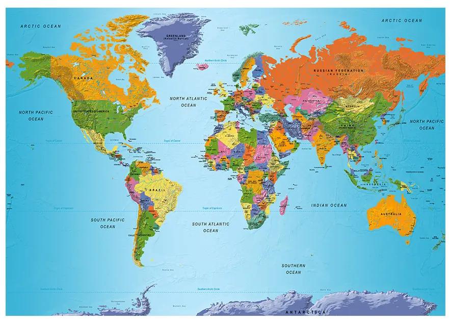 Samolepící fototapeta - Mapa světa: Barevná geografie 196x140