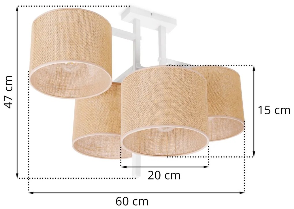 Stropní svítidlo Juta, 4x jutové stínítko, w