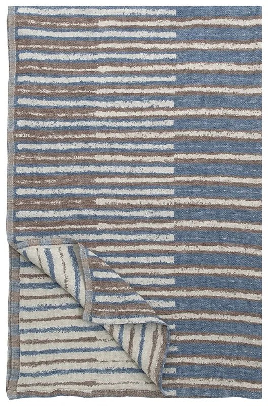 Lněný ručník Taito, len-modro-hnědý, Rozměry  46x60 cm