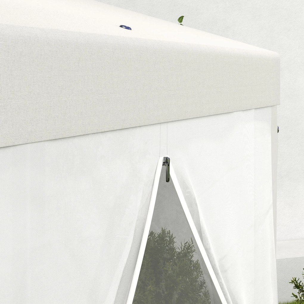 Outsunny Pavilon 4x3m Hexagonální Voděodolný Stabilní Zimní Pavilon s Moskytiérou a 6 Bočními Panely pro Zahradní Akce, Krémová