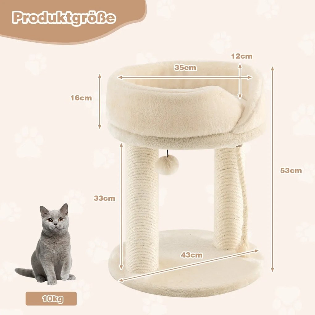 Costway Cat Tree Cat škrabadlo s měkkým sedákem sisalová věž pro kočky, béžový