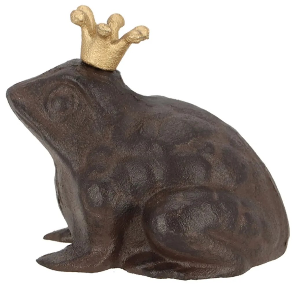Zahradní litinová figurka Prince Frog, 11,5x13 cm, hnědá