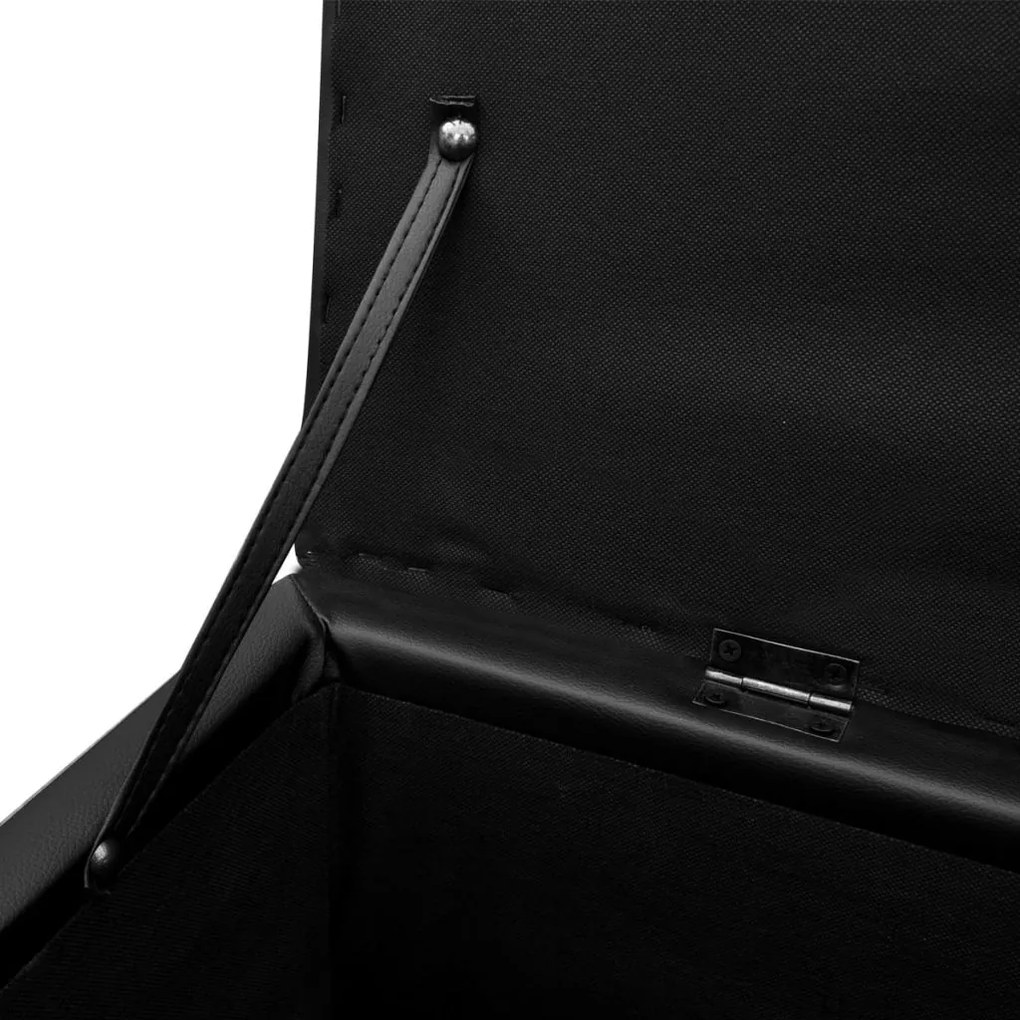 Černé koženkové úložné lavice s taburetem | sada 3 ks